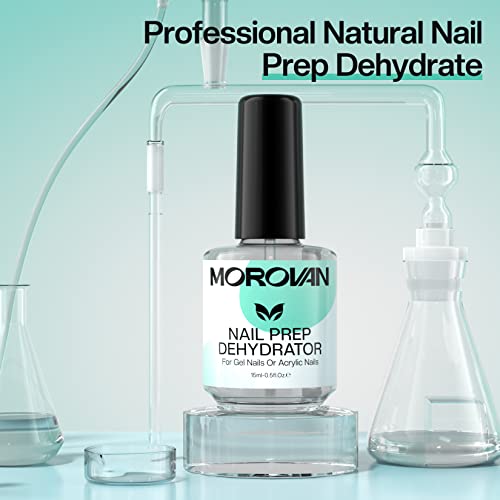 Morovan Acid Free Nail Dehydrator - Professional Dehydrator Nail Prep for UV Gel Nail Polish Acrylic Nails Fast Dry Dehydrator Nails 0.5 oz Natural Nail Primer Dehydrator Base Varnish Manicure Bonder