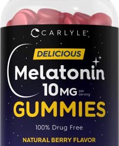 Carlyle Melatonin Gummies 10mg | 180 Count | Adult Drug Free Aid | Natural Berry Flavor | Vegan, Non-GMO, Gluten Free