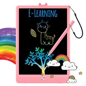 tekfun lcd writing tablet doodle board, 10inch colorful drawing tablet writing pad, girls gifts toys for 3 4 5 6 7 year old girls boys (pink)