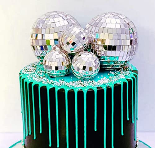 JeVenis Disco Ball Cake Decoration 70's Disco Cake Decoration Disco Ball Toppers Saturday Night Fever Party Supplies Disco Ball Dance Birthday Party Supplies