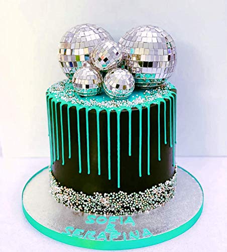 JeVenis Disco Ball Cake Decoration 70's Disco Cake Decoration Disco Ball Toppers Saturday Night Fever Party Supplies Disco Ball Dance Birthday Party Supplies