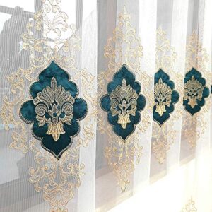 slow soul 2 panels european luxury curtains velvet embroidered tulle for living room kitchen bedroom sheer curtain with rod pocket teal green 50w x 84l inch