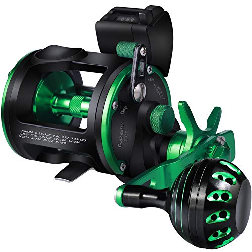 Sougayilang Line Counter Trolling Fishing Reel,Conventional Level Wind Trolling Reel, Graphite Body, Durable Stainless-Steel and Brass Gears, Large Line Capacity, Powerful Carbon Disc Drag-RZC20R