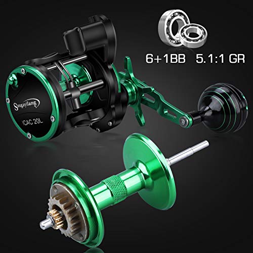 Sougayilang Line Counter Trolling Fishing Reel,Conventional Level Wind Trolling Reel, Graphite Body, Durable Stainless-Steel and Brass Gears, Large Line Capacity, Powerful Carbon Disc Drag-RZC20R