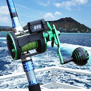 Sougayilang Line Counter Trolling Fishing Reel,Conventional Level Wind Trolling Reel, Graphite Body, Durable Stainless-Steel and Brass Gears, Large Line Capacity, Powerful Carbon Disc Drag-RZC20R