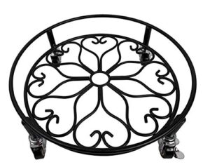 cocoyard heavy duty metal plant caddy planter dolly, flower pot holder rack for indoor outdoor planter support planter pot trivet (14-inch black)