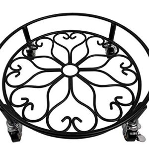 Cocoyard Heavy Duty Metal Plant Caddy Planter Dolly, Flower Pot Holder Rack for Indoor Outdoor Planter Support Planter Pot Trivet (14-Inch Black)