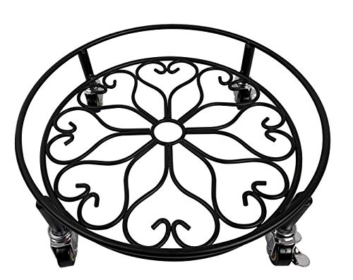 Cocoyard Heavy Duty Metal Plant Caddy Planter Dolly, Flower Pot Holder Rack for Indoor Outdoor Planter Support Planter Pot Trivet (14-Inch Black)