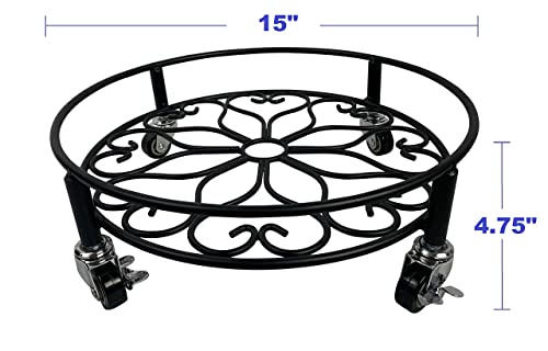 Cocoyard Heavy Duty Metal Plant Caddy Planter Dolly, Flower Pot Holder Rack for Indoor Outdoor Planter Support Planter Pot Trivet (14-Inch Black)