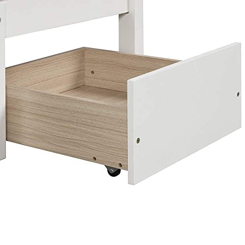 MERITLINE Twin Over Twin Bunk Bed, Convertible Dorm Loft Bed with Desk and Storage Drawers for Kids Teens, No Box Spring Needed (White Loft Bunk Beds)