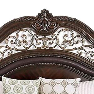 Benjara California King Wooden Bed with Intricate Carved Headboard, Brown