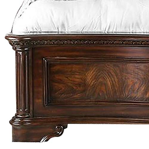 Benjara California King Wooden Bed with Intricate Carved Headboard, Brown