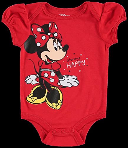 Disney Minnie Mouse Newborn Baby Girls 4 Piece Outfit Set: Bodysuit Pants Bib Hat Red 0-3 Months