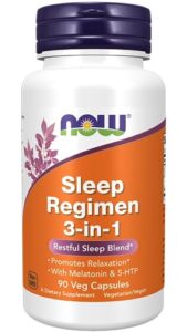 now supplements, sleep regimen 3-in-1, with melatonin, 5-htp and l-theanine, restful sleep blend*, 90 veg capsules