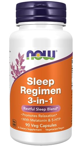 NOW Supplements, Sleep Regimen 3-In-1, With Melatonin, 5-HTP and L-Theanine, Restful Sleep Blend*, 90 Veg Capsules