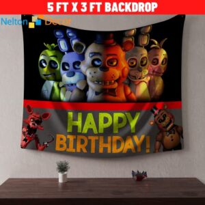 Nelton Birthday Party Supplies For FNAF Includes Banner - Backdrop - Cake Topper - 24 Cupcake Toppers - 24 Balloons - Table Cloth