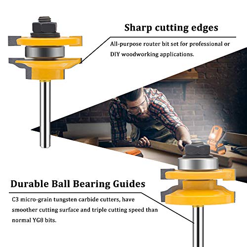 TAIWAIN 1/4 Inch Shank Groove Tongue Cutter Router bit, Raised Panel Cabinet Door with Back-Cutter Panel Round Over Tool, Door Wood CNC Milling Tool for Woodworking(F-14HX)