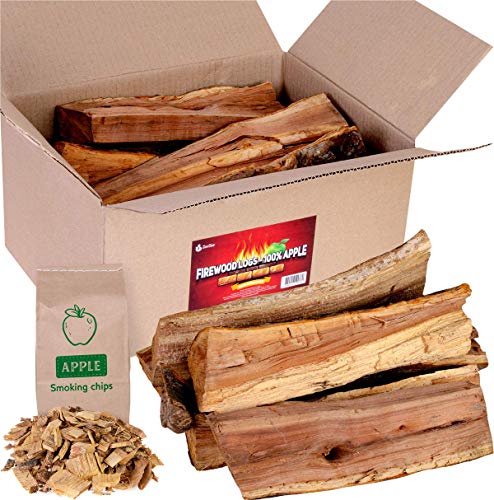 Zorestar Apple Firewood 13-15 lbs - Natural Wood Chips, for Stove, Fire Pit - Split Seasoned Wood - Fireplace Campfire Indoor Outdoor - 1 Pack Fire Starters