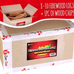 Zorestar Apple Firewood 13-15 lbs - Natural Wood Chips, for Stove, Fire Pit - Split Seasoned Wood - Fireplace Campfire Indoor Outdoor - 1 Pack Fire Starters