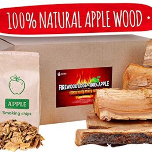 Zorestar Apple Firewood 13-15 lbs - Natural Wood Chips, for Stove, Fire Pit - Split Seasoned Wood - Fireplace Campfire Indoor Outdoor - 1 Pack Fire Starters