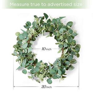 LIFEFAIR Wreaths for Front Door, 20 Inch Artificial Green Eucalyptus Leaf Wreath, Spring Summer Wreath for Window Home Porch Farmhouse Patio Garden Decor, House Warming Gifts