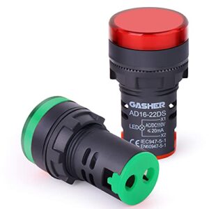 GASHER 12V/24V/110V 20mA Energy Saving Indicator Light Mounting Hole Size 22mm (7/8 Inch) Red Green 10 Pcs