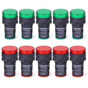 gasher 12v/24v/110v 20ma energy saving indicator light mounting hole size 22mm (7/8 inch) red green 10 pcs