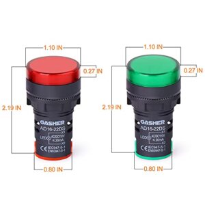 GASHER 12V/24V/110V 20mA Energy Saving Indicator Light Mounting Hole Size 22mm (7/8 Inch) Red Green 10 Pcs