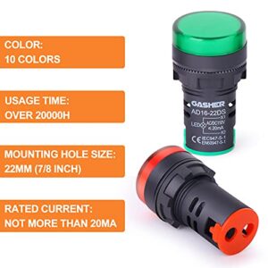 GASHER 12V/24V/110V 20mA Energy Saving Indicator Light Mounting Hole Size 22mm (7/8 Inch) Red Green 10 Pcs