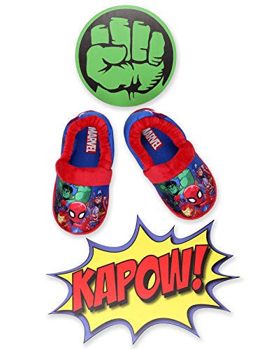 Marvel Super Hero Adventures Avengers Boy's Toddler Plush Aline Slippers (11-12 M US Little Kid, Red/Blue)