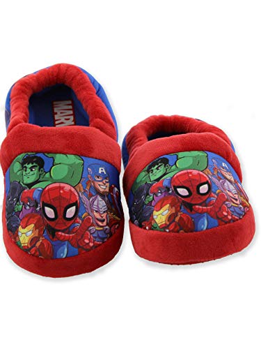 Marvel Super Hero Adventures Avengers Boy's Toddler Plush Aline Slippers (11-12 M US Little Kid, Red/Blue)