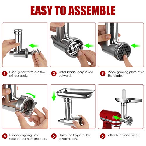 Meat Grinder Attachment for KitchenAid Stand Mixers, Durable Metal Sausage Stuffer Attachment for Kitchen Aid Stand Mixer, Food Grinder Accessories,Popular KitchenAid Mixer Attachment