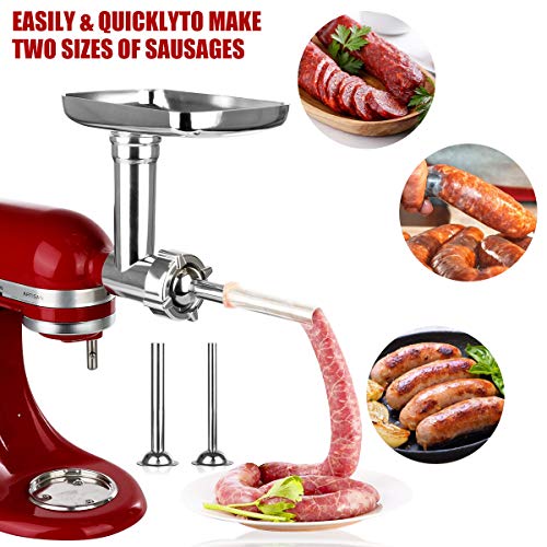 Meat Grinder Attachment for KitchenAid Stand Mixers, Durable Metal Sausage Stuffer Attachment for Kitchen Aid Stand Mixer, Food Grinder Accessories,Popular KitchenAid Mixer Attachment