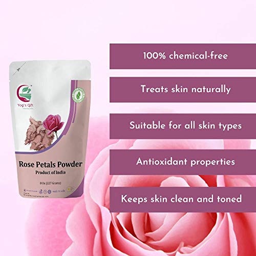 Rose Petal Powder | 8 oz | Make Tea, Smoothies or Lattes | Best Ingredient for Face Mask Too | Soothing Fragrance | Excellent Natural Skin Toner | by Yogi’s Gift®