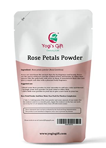 Rose Petal Powder | 8 oz | Make Tea, Smoothies or Lattes | Best Ingredient for Face Mask Too | Soothing Fragrance | Excellent Natural Skin Toner | by Yogi’s Gift®