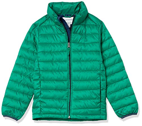 Amazon Essentials Boys' Lightweight Water-Resistant Packable Puffer Jacket, Green, Large