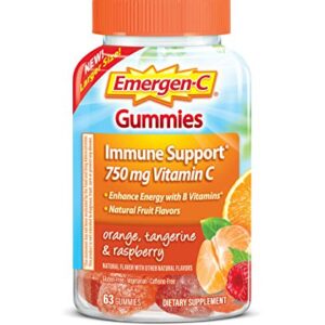 Emergen-C 750mg Vitamin C Gummies for Adults, Immune Support Gummies with B Vitamins, Gluten Free, Orange, Tangerine and Raspberry Flavors - 63 Count