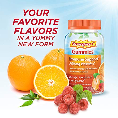 Emergen-C 750mg Vitamin C Gummies for Adults, Immune Support Gummies with B Vitamins, Gluten Free, Orange, Tangerine and Raspberry Flavors - 63 Count