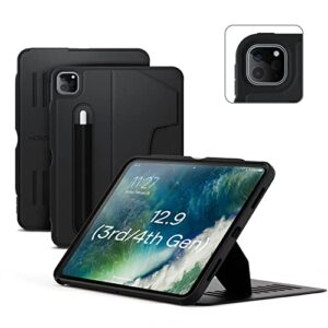 zugu case - 2018/2020 ipad pro 12.9 inch (3rd/4th gen) - ultra slim protective alpha case - wireless apple pencil charging - convenient magnetic stand & sleep/wake cover (stealth black)