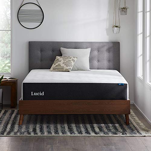 LUCID 12 Inch Full Mattress – Medium Memory Foam Mattress – Bamboo Charcoal Foam – Gel Infused – Hypoallergenic Foam Mattress – Bed-in-A-Box- CertiPUR-US Certified, White