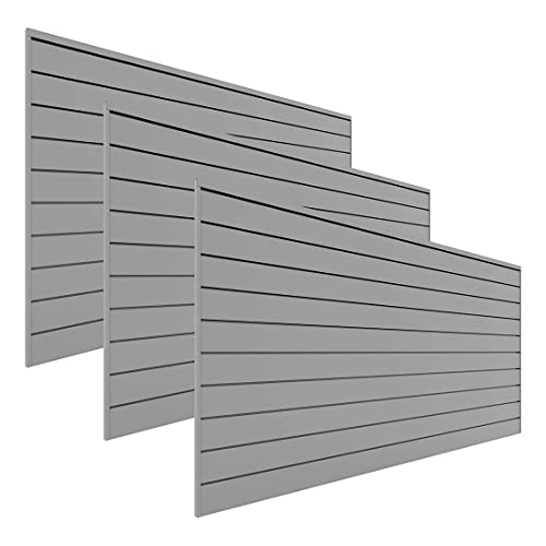 PROSLAT Garage Storage PVC Slatwall Panels -3 Packs of 8 ft. x 4 ft. Sections (30 Single Slats which Make up 96 sq.ft) (Light Gray)