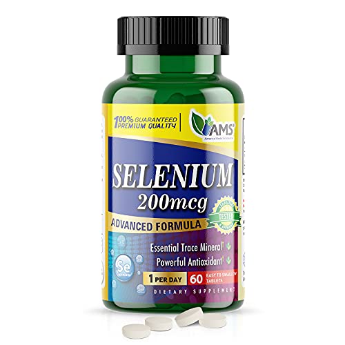 America Medic & Science Selenium 200 mcg (1 Pack of 60 Tablets) Pure Dietary Supplement for Men and Women, Essential Trace Mineral and Powerful Antioxidant Best for Immune Support and Thyroid Health