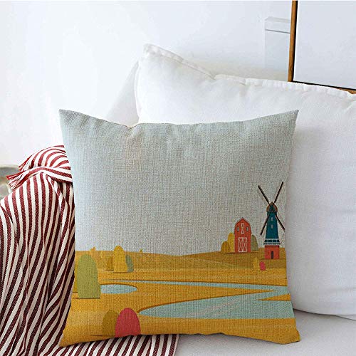 Throw Pillow Cushion Pillowcase Grain Wind Rural Design Summer with Farm Land Landscape Harvest Village Old Windmill Parks Outdoor Linen Square Pillow Covers for Couch Sofa Home Decor 20x20 Inch