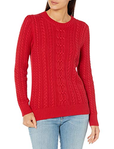 Amazon Essentials Women's Fisherman Cable Long-Sleeve Crewneck Sweater (Available in Plus Size), Red, Large