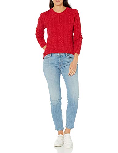 Amazon Essentials Women's Fisherman Cable Long-Sleeve Crewneck Sweater (Available in Plus Size), Red, Large