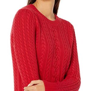 Amazon Essentials Women's Fisherman Cable Long-Sleeve Crewneck Sweater (Available in Plus Size), Red, Large