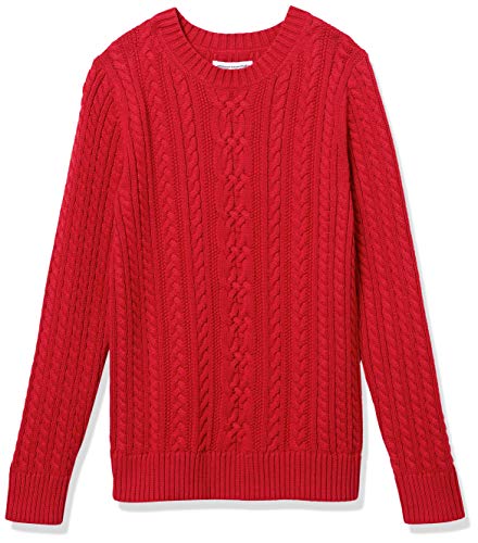 Amazon Essentials Women's Fisherman Cable Long-Sleeve Crewneck Sweater (Available in Plus Size), Red, Large