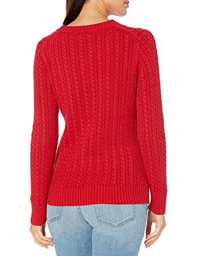 Amazon Essentials Women's Fisherman Cable Long-Sleeve Crewneck Sweater (Available in Plus Size), Red, Large