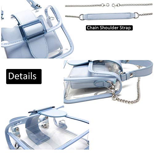 KOOIJNKO Women Clear Shoulder Bag Purse 2 in 1 Transparent Crossbody Messenger Bag Jelly Handbags Mini Clutch Casual Travel Pouch Waterproof Cute Chain Bag, Blue