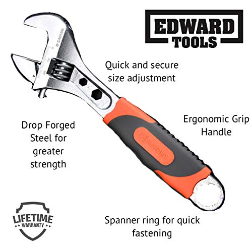 Edward Tools Pro 8" Adjustable Wrench - Carbon Steel Adjusting Design - Crescent Pro Grip for Greater Leverage - Locking Adjustable Width - Spanner Handle